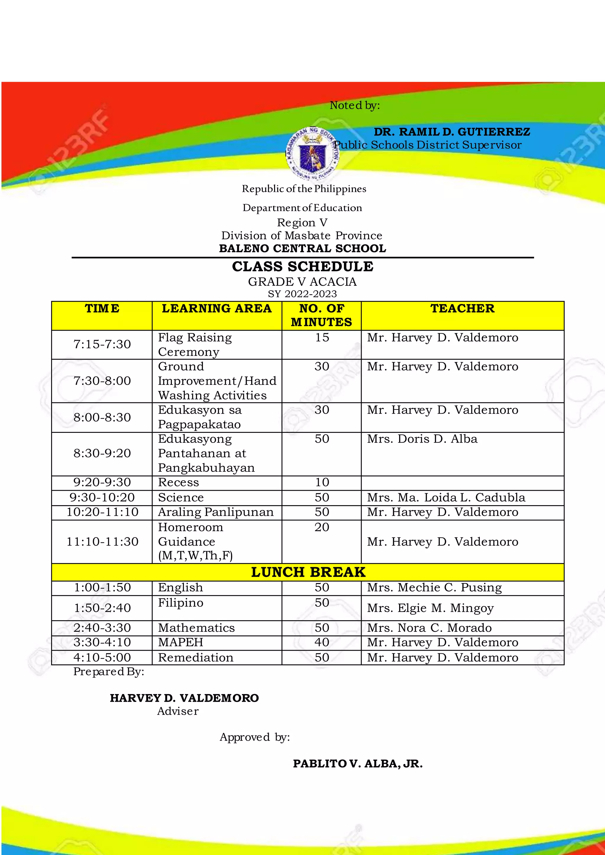 Class Program grade 5.docx | Education industry | Industries