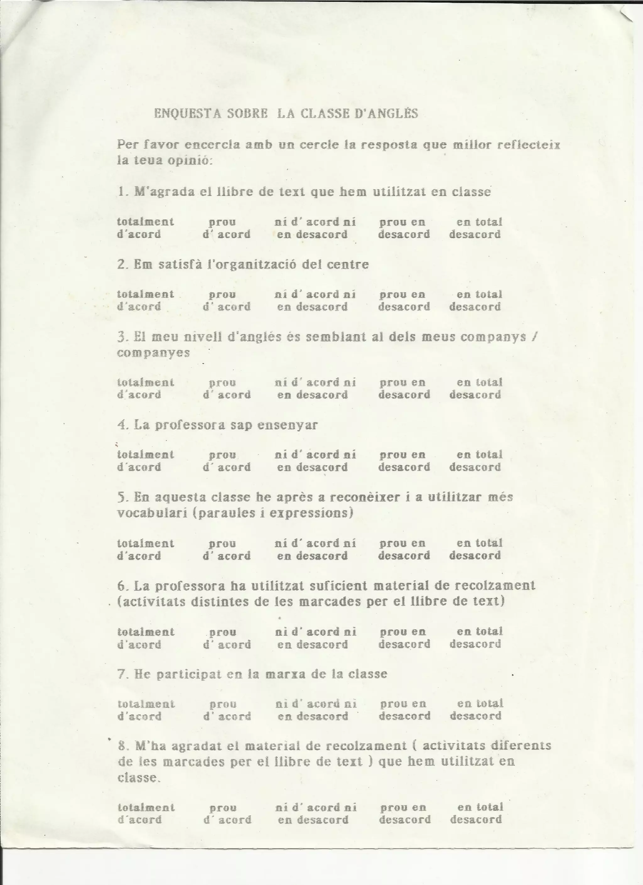 Class questionnaire in spanish and valencian | PDF