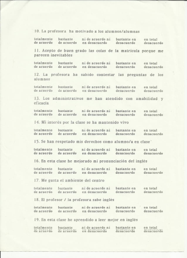 Class questionnaire in spanish and valencian | PDF
