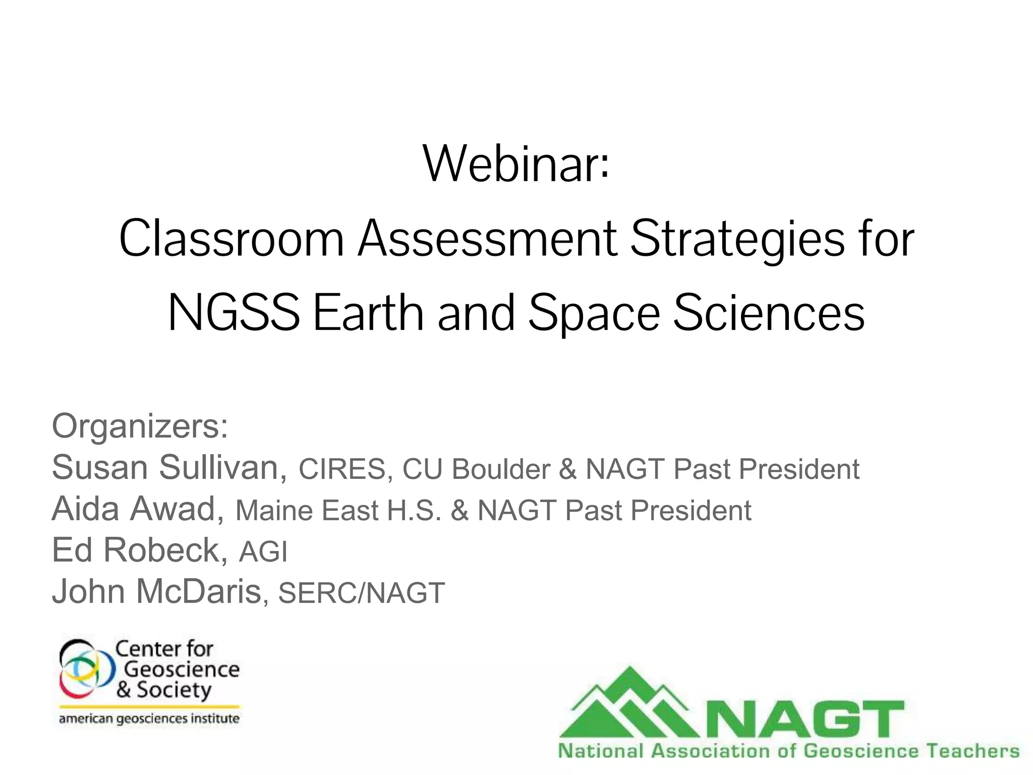 Classroom Assessment Strategies for NGSS Earth and Space Sciences | PPT