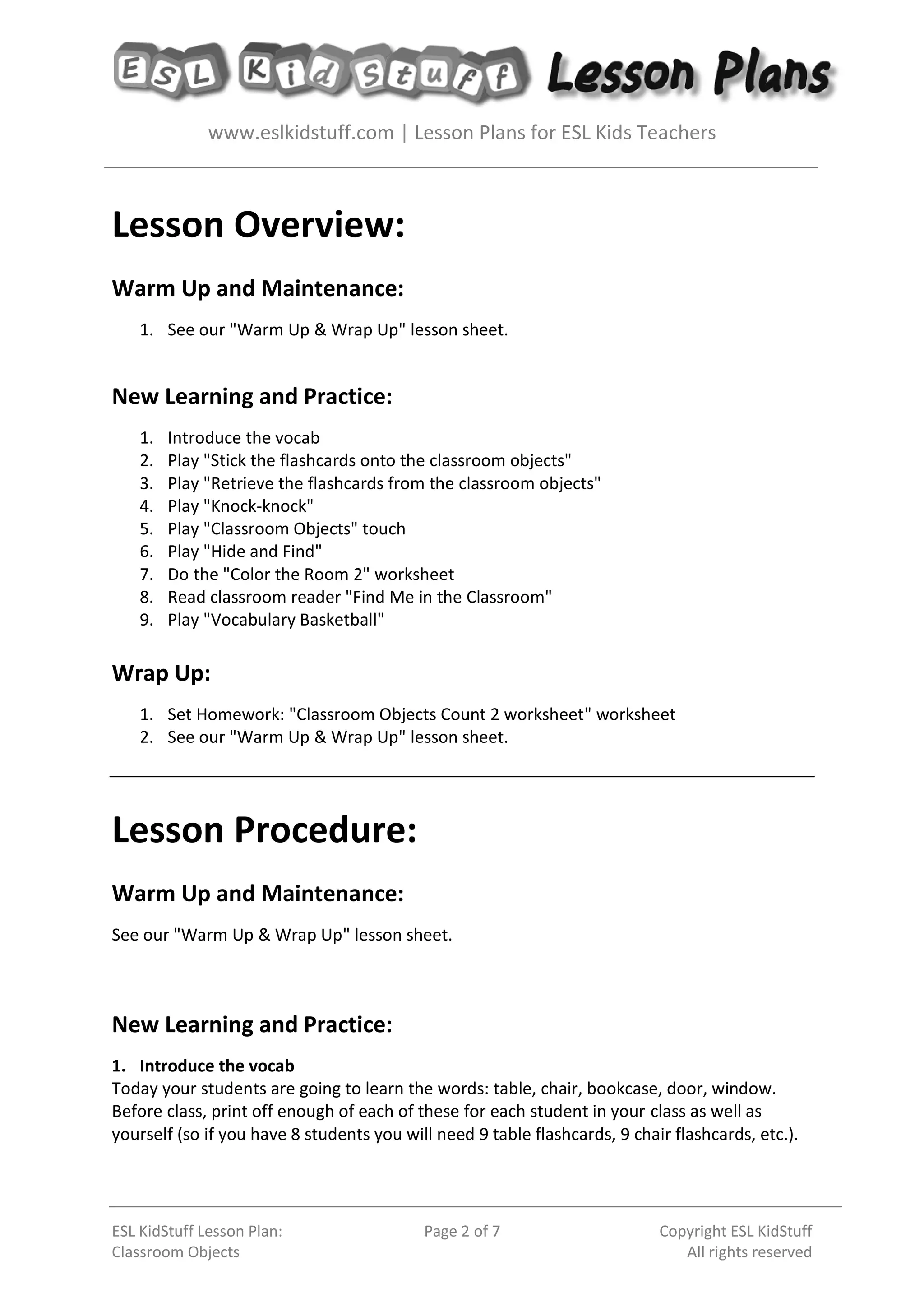 Classroom objects-lesson-plan | PDF