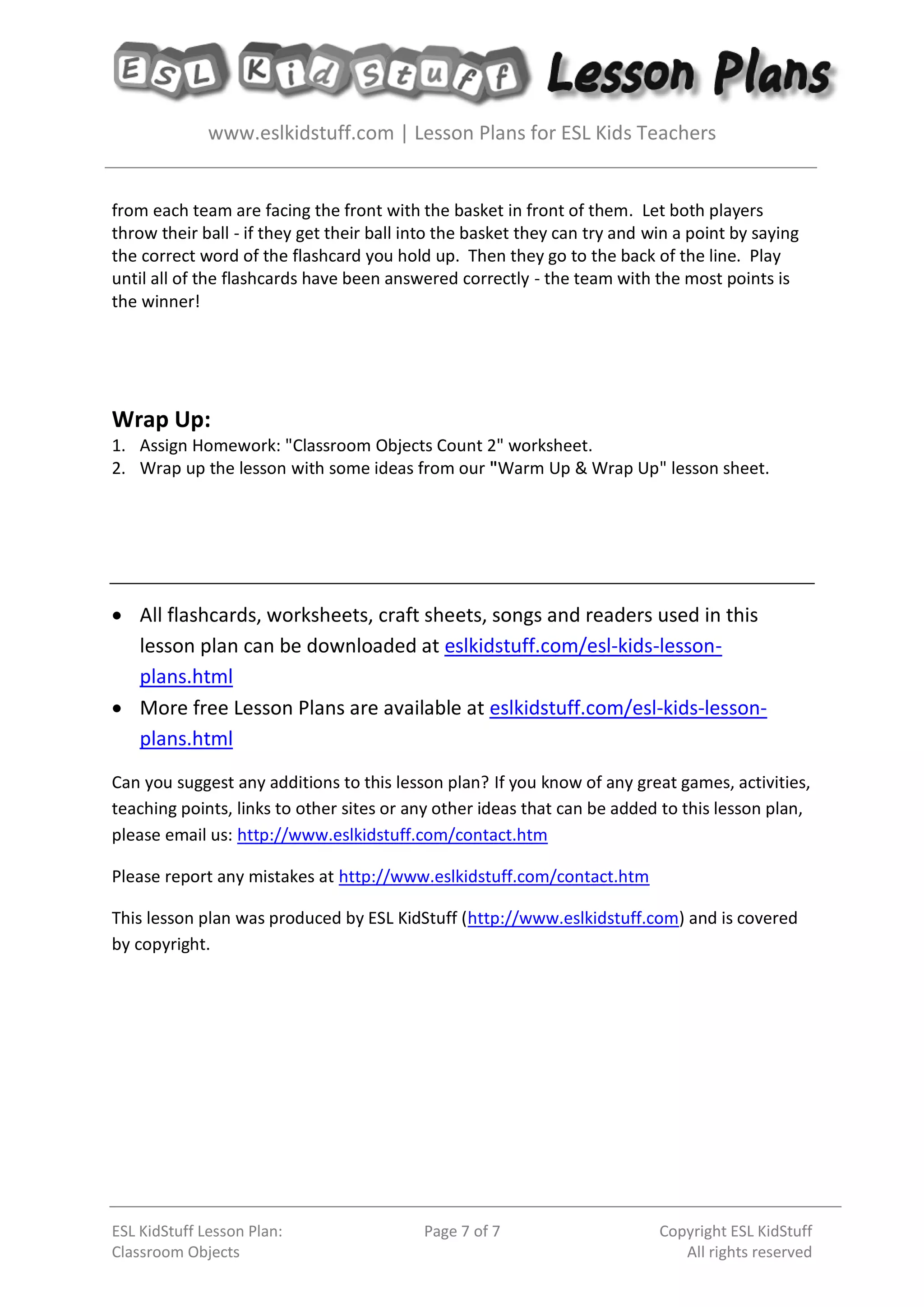 Classroom objects-lesson-plan | PDF