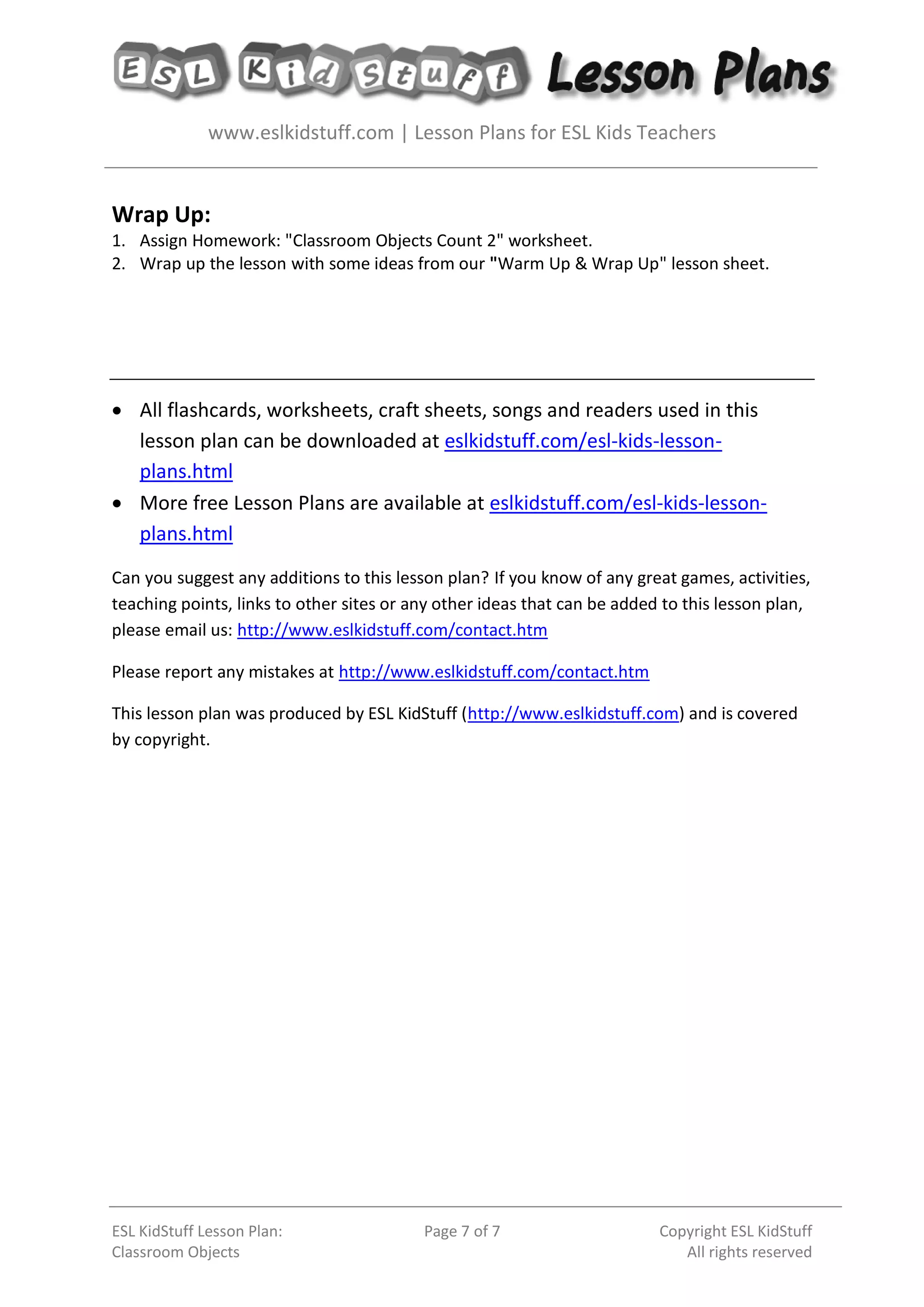 Classroom Objects Lesson Plan Pdf