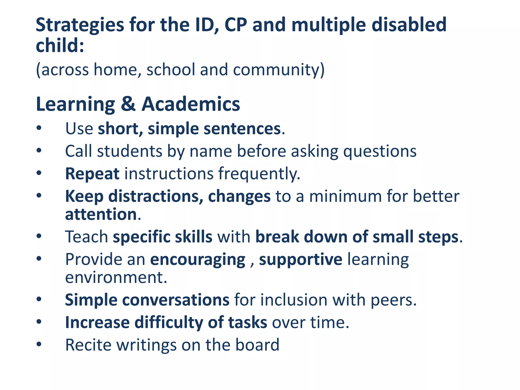 Classroom accommodations & teaching strategies for Intellectually ...