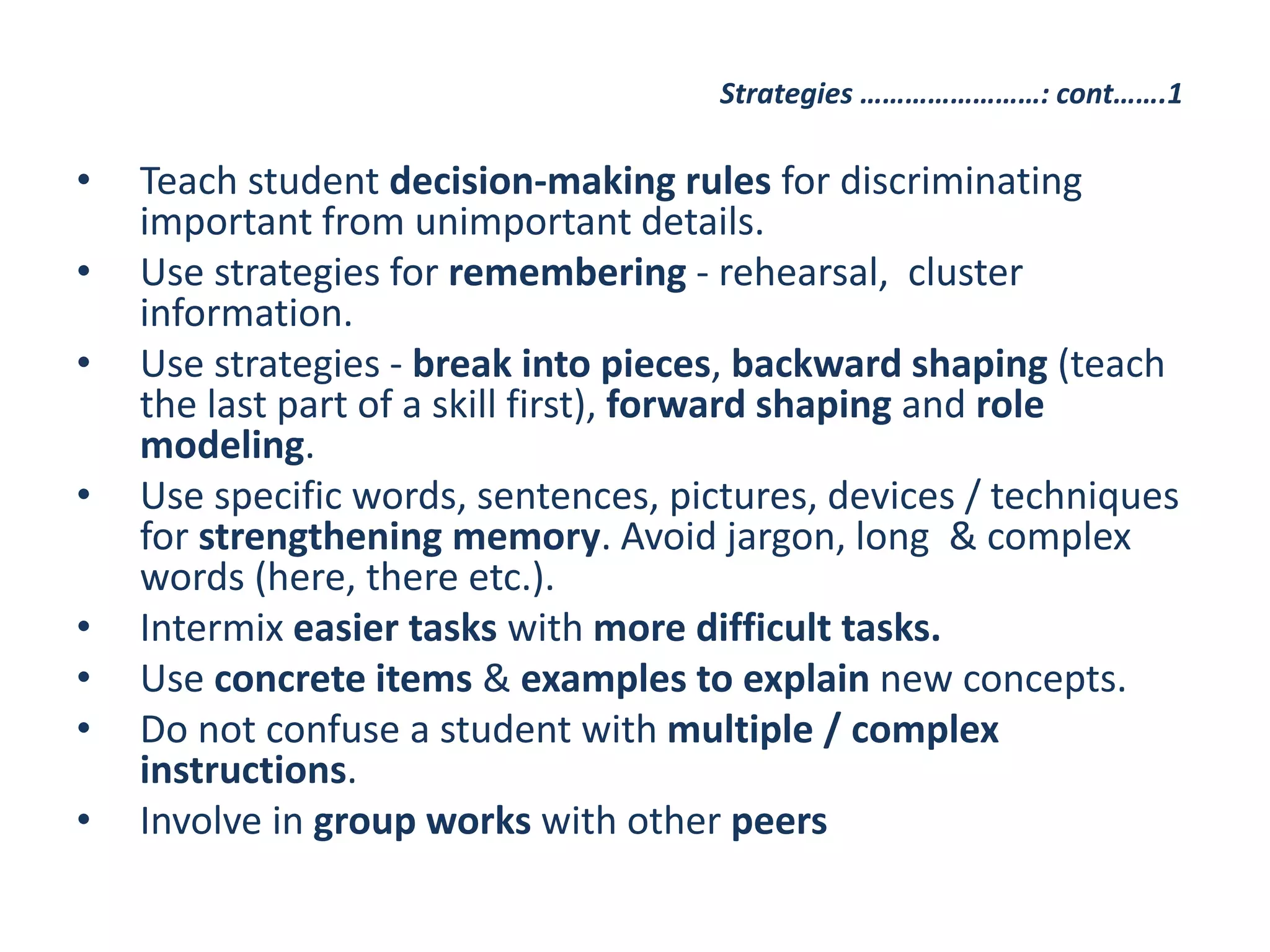 Classroom accommodations & teaching strategies for Intellectually ...