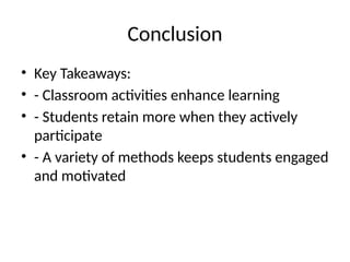 Classroom_Activities_Presentation.11pptx | PPTX | Educational ...