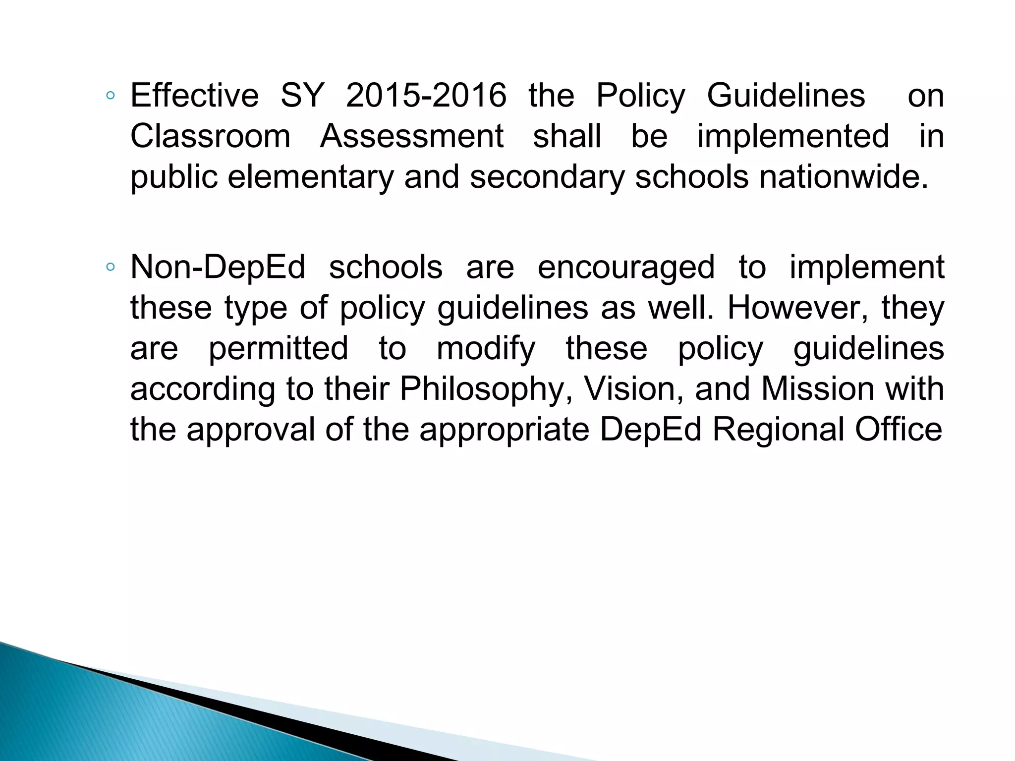 Classroom assessment for the k to 12 (BEC) | PPT