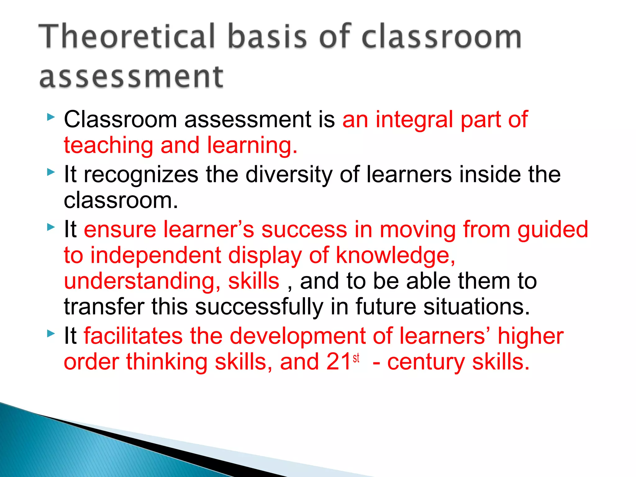 Classroom assessment for the k to 12 (BEC) | PPT