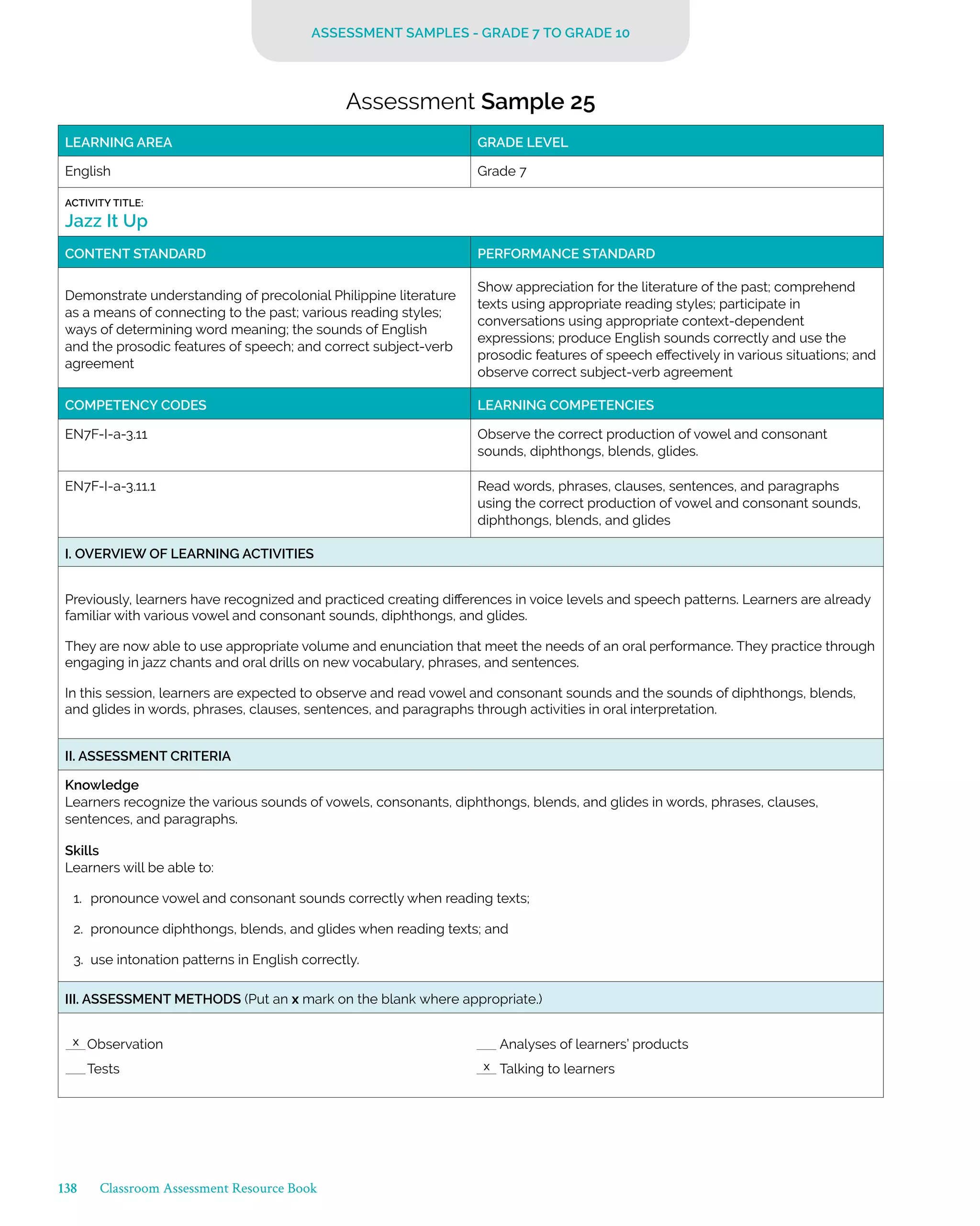 Classroom Assessment Resource Book | PDF