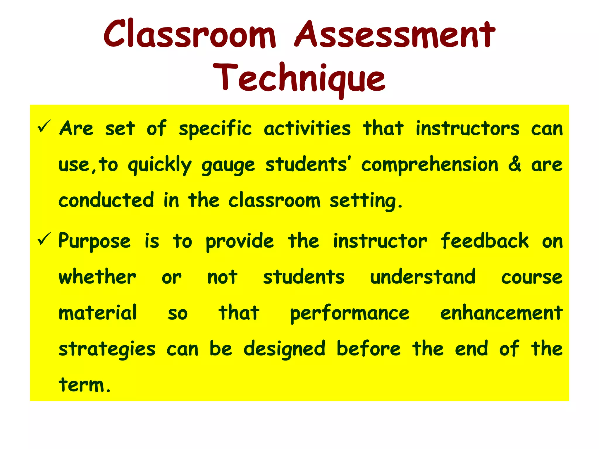 Classroom assessment techniques | PDF