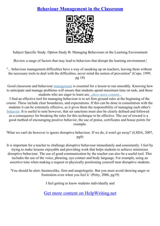 Classroom Behavior Essay | PDF