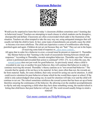 Classroom Behavior Essay | PDF