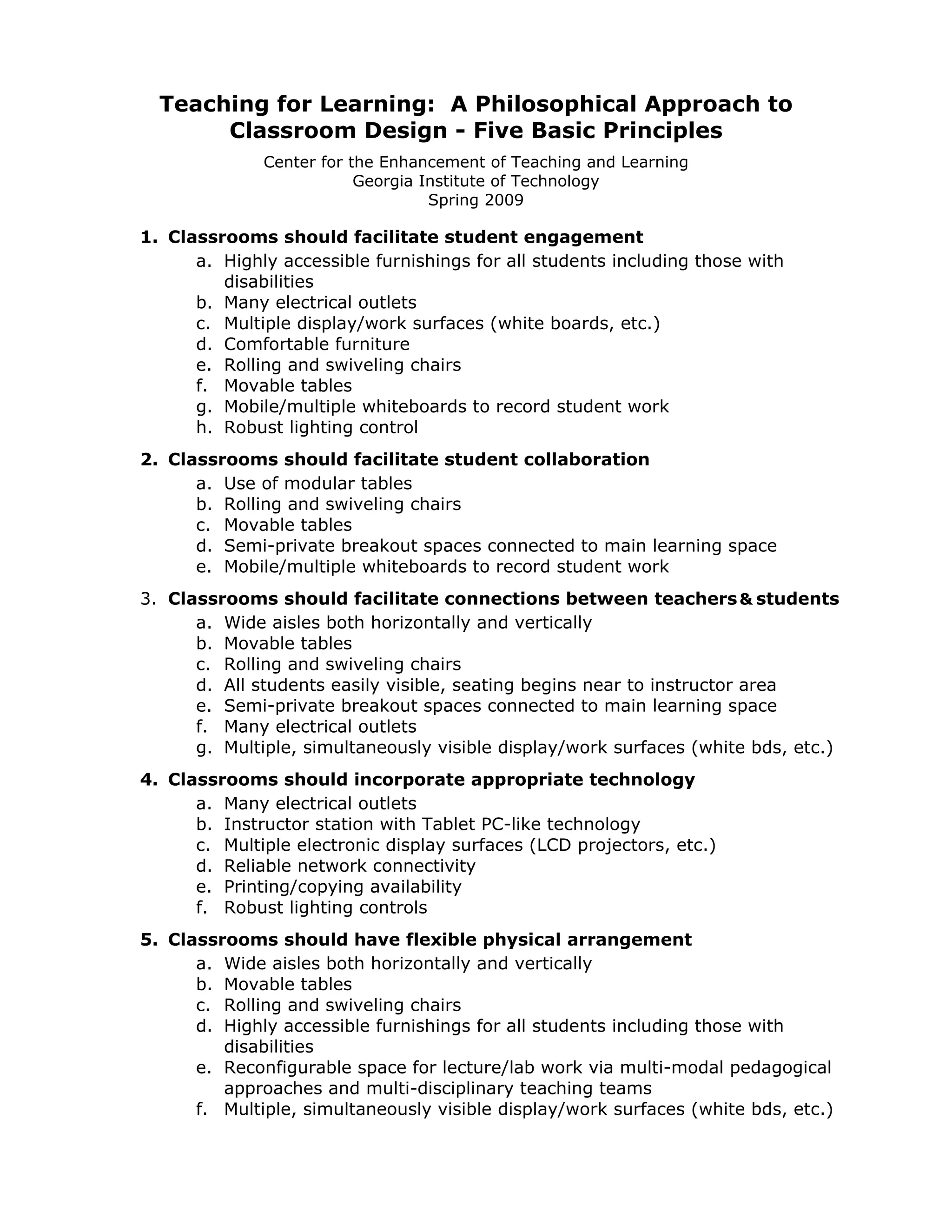 Classroom design principles and information | PDF