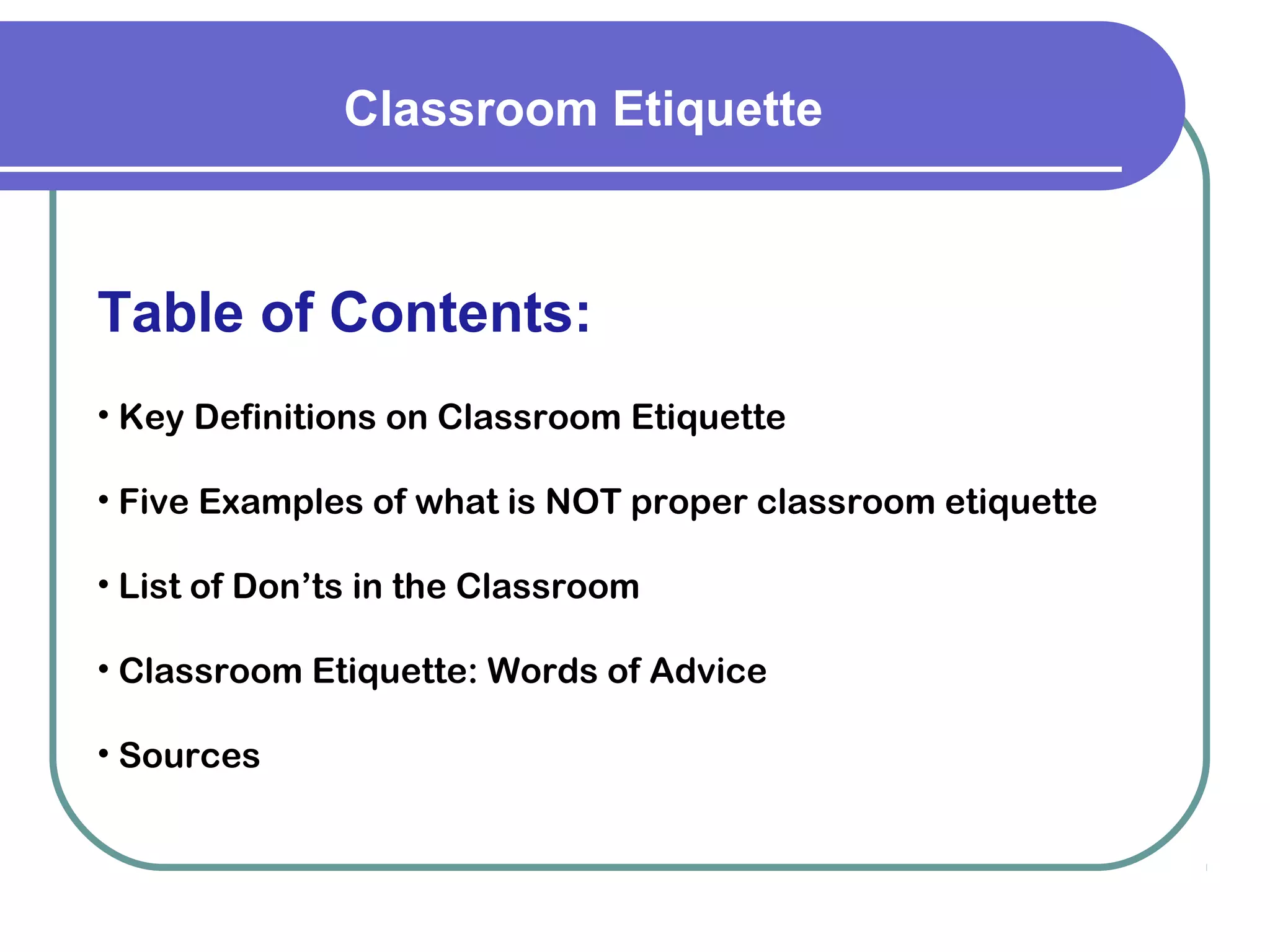 Classroom etiquette 1 | PPT