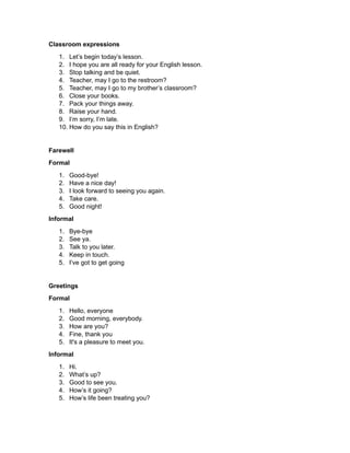Classroom expressions in English language | PDF