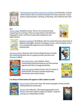 Classroom favorites for independent reading | PDF