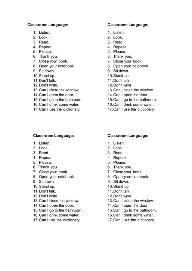 Classroom language | PDF