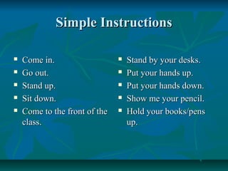 Classroom language simple instructions | PPT