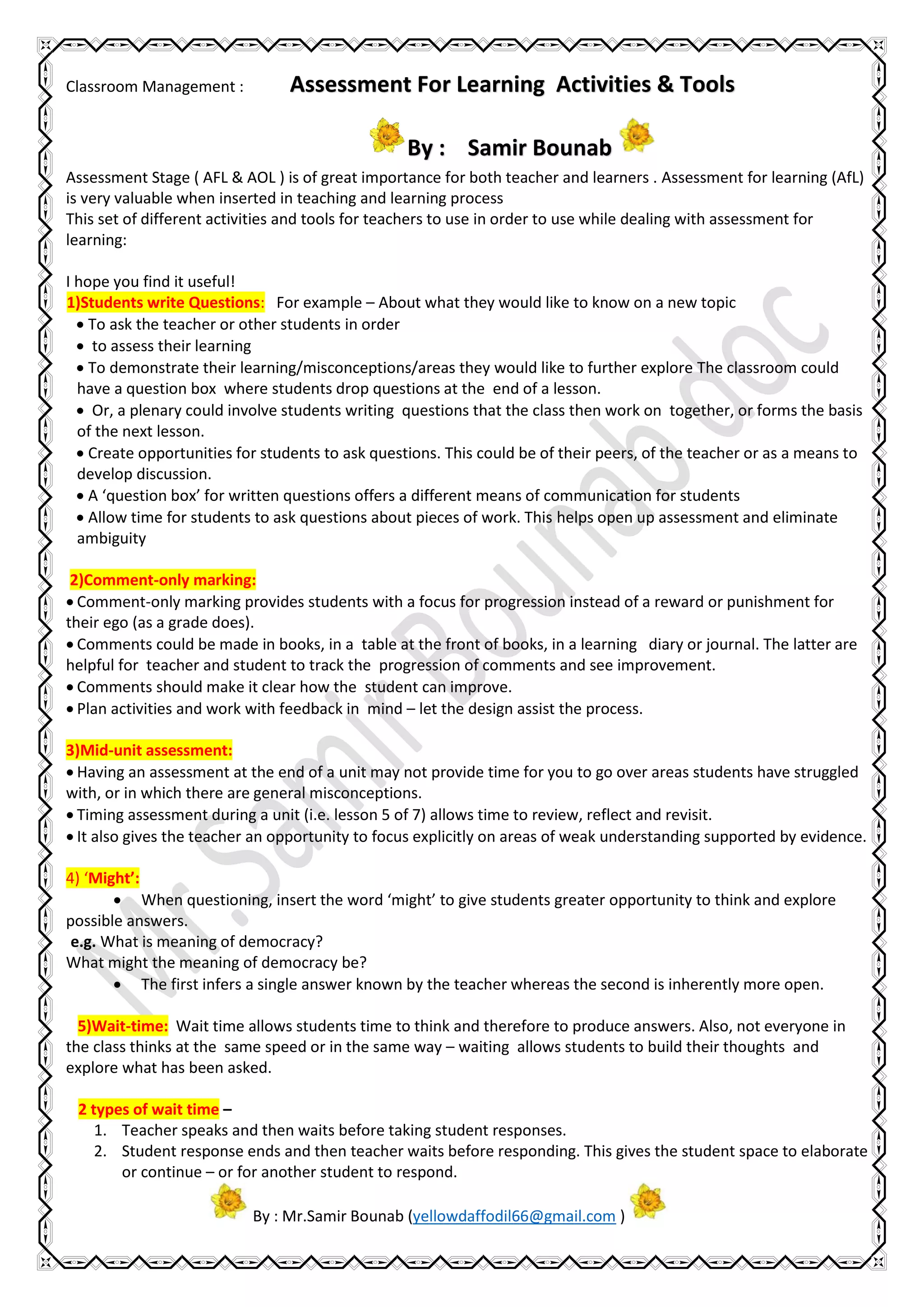 Classroom Management assessment for learning activities and tools.pdf