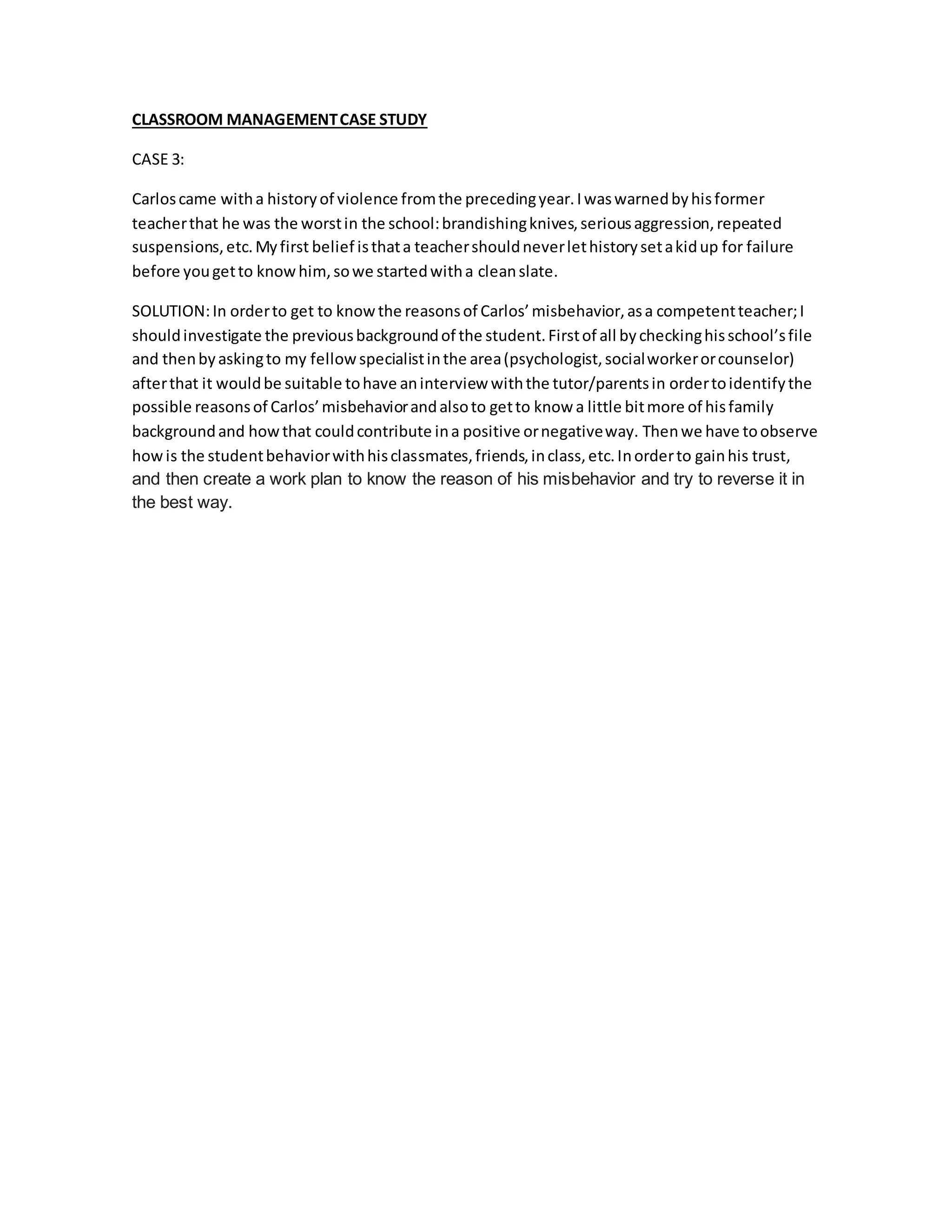 Classroom management case study | DOCX