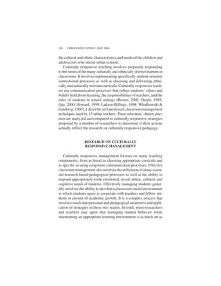 Classroom management for culturally respossive teaching | PDF