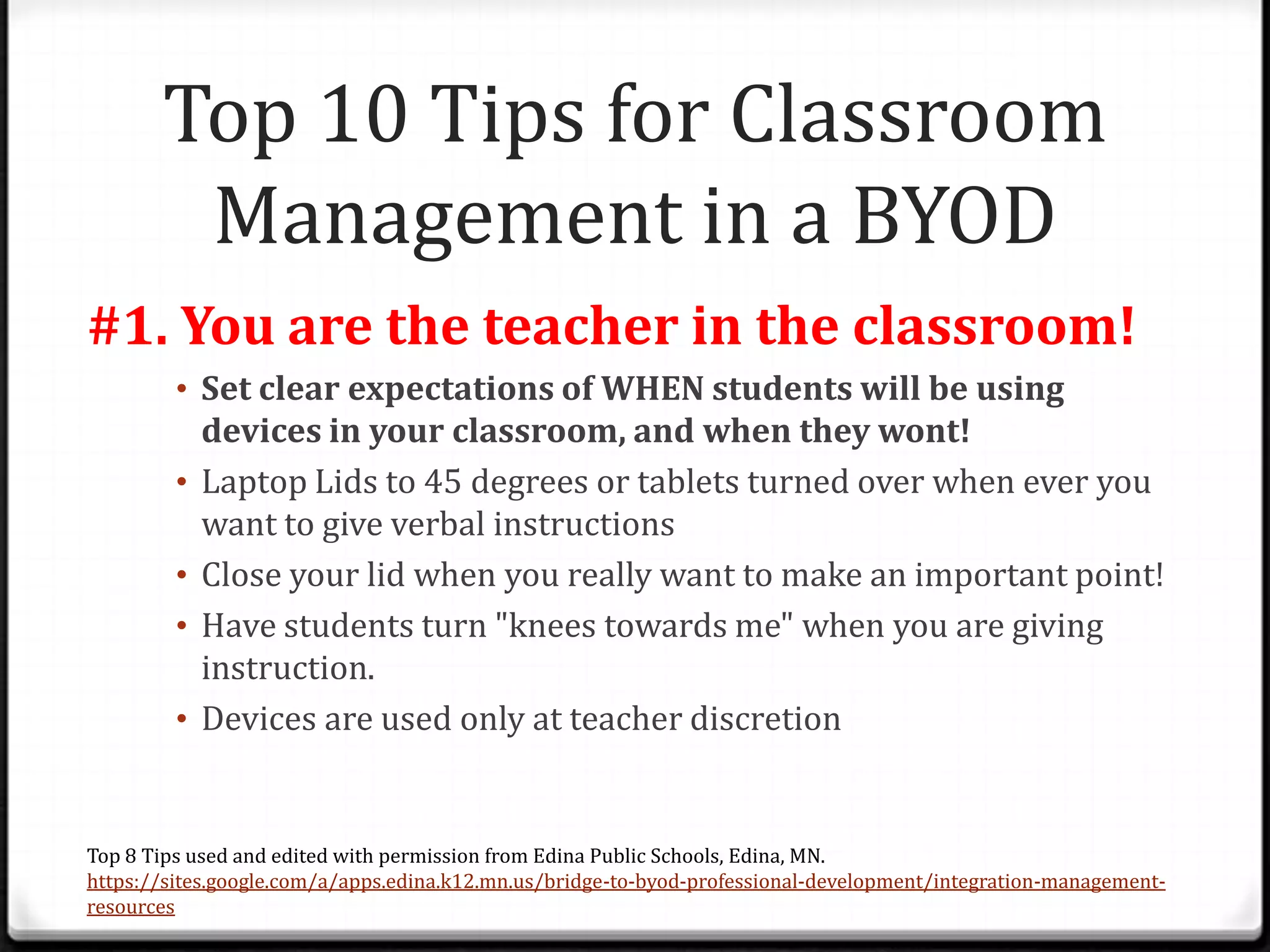 Classroom Management in a BYOD | PPTX