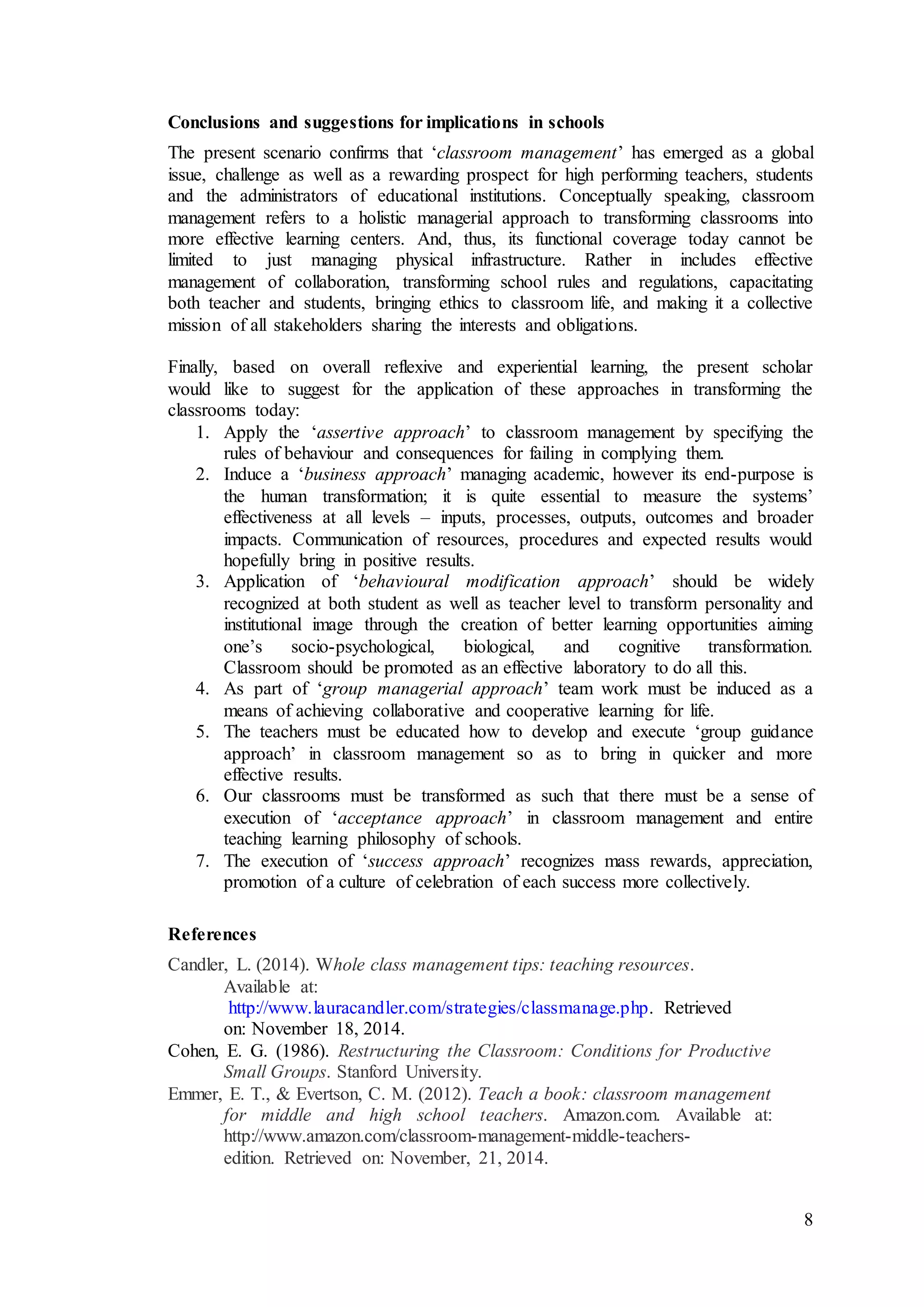 Classroom management in schools | DOCX