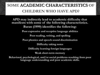 Classroom Management of a Child with APD | PPT
