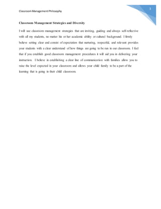 Classroom management philosophy | DOCX
