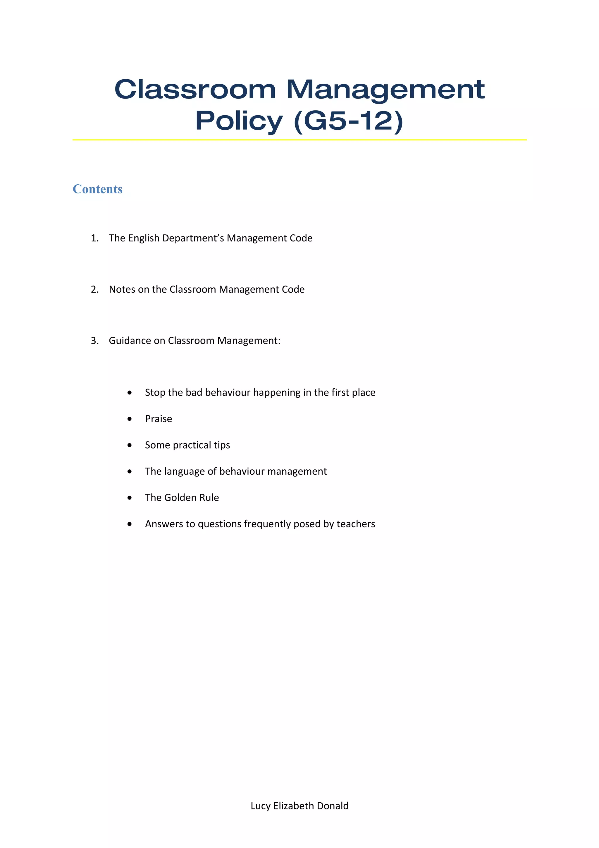 Classroom Management Policy | DOC