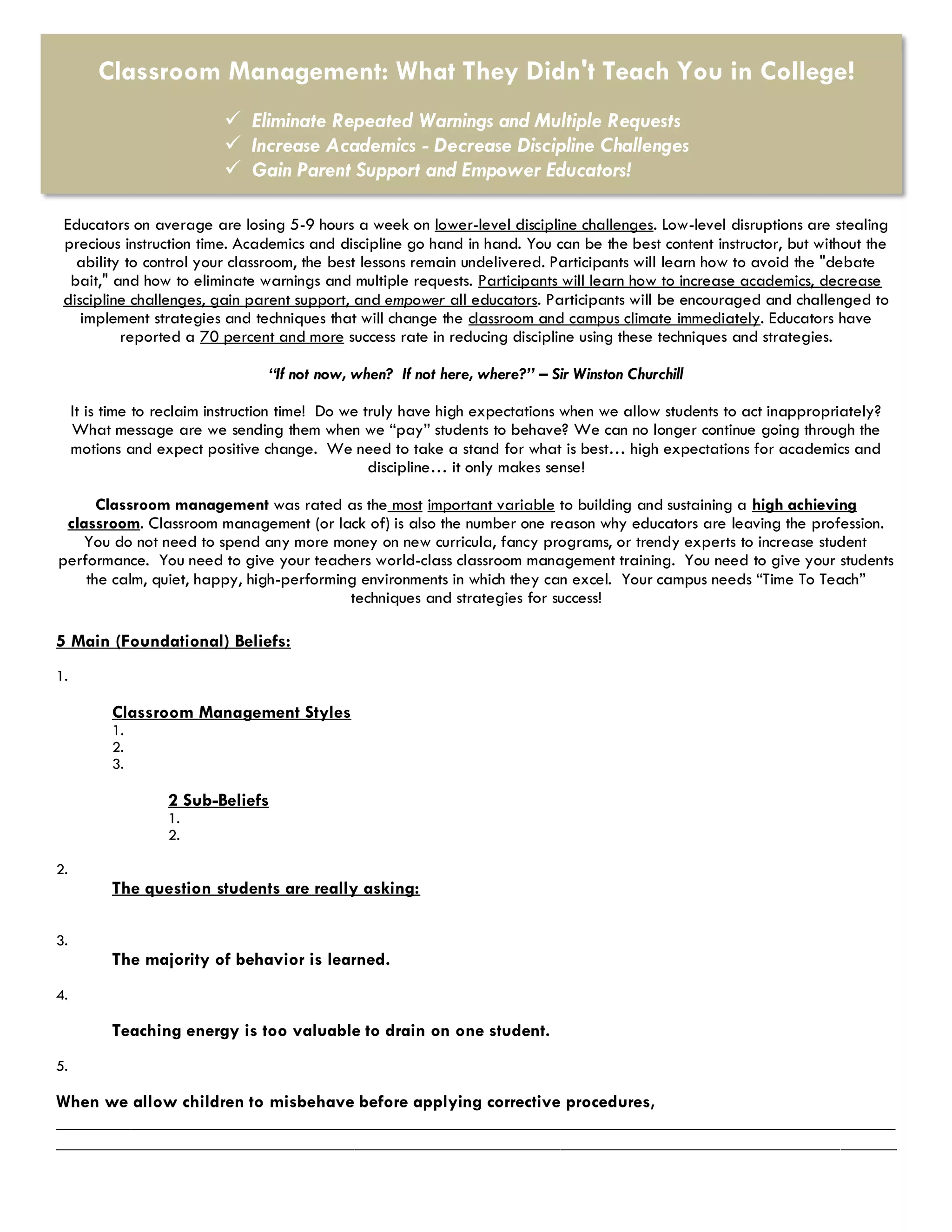 Classroom Management What They Didn't Teach You in College | PDF