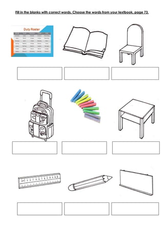 Classroom objects textbook page 73 | DOC