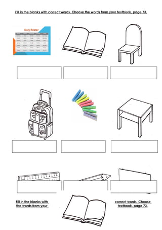 Classroom objects textbook page 73 | DOC