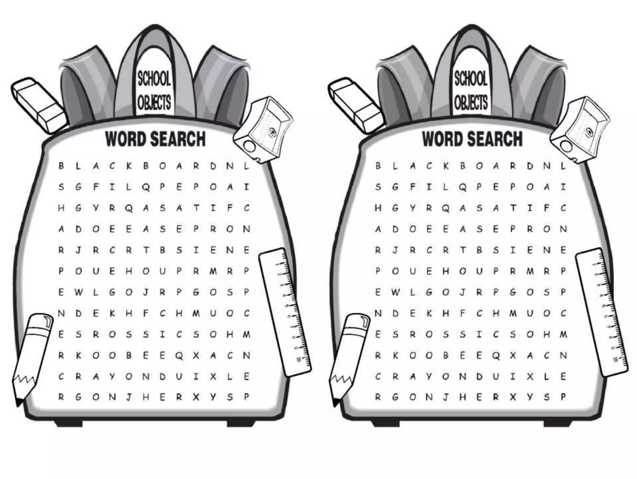 Classroom objects wordsearch primary | PPT