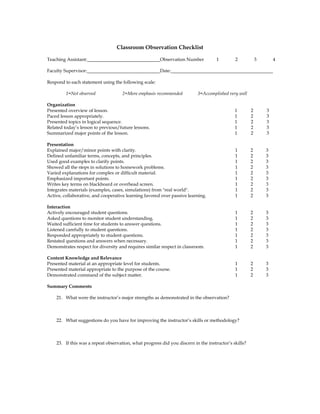Teacher Observation Form And Checklist Clipart