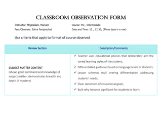 Classroom observation_Teaching Skills | PDF