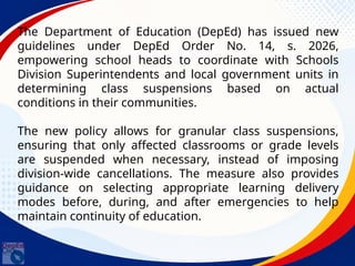 DepEd Order No. 14, s. 2026: New Guidelines on Class Suspensions and ...