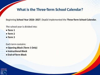 Comprehensive Orientation on the New Three-Term School Calendar and ...