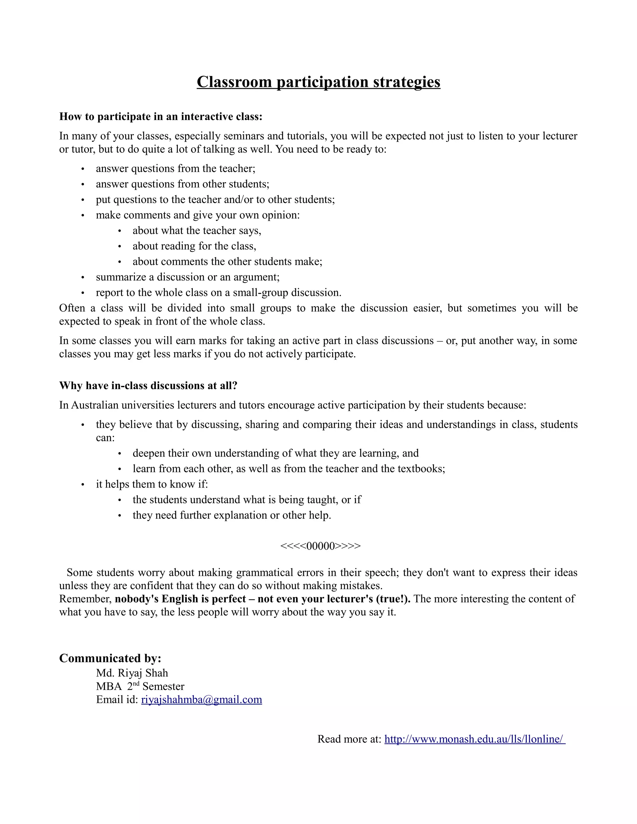 Classroom participation | PDF