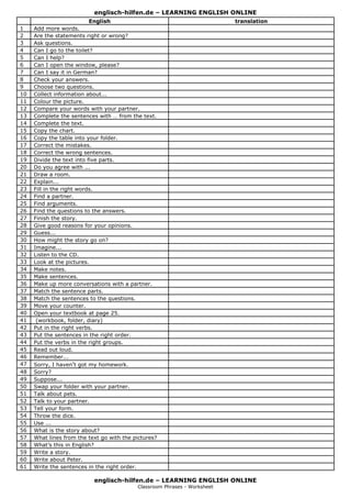 Classroom phrases 1 | PDF