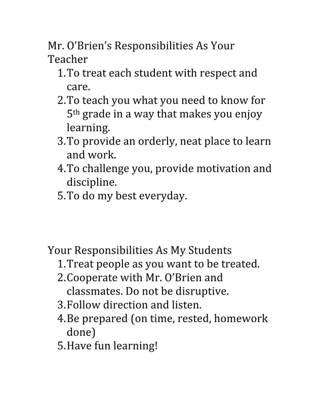 Classroom Responsibilities | PDF