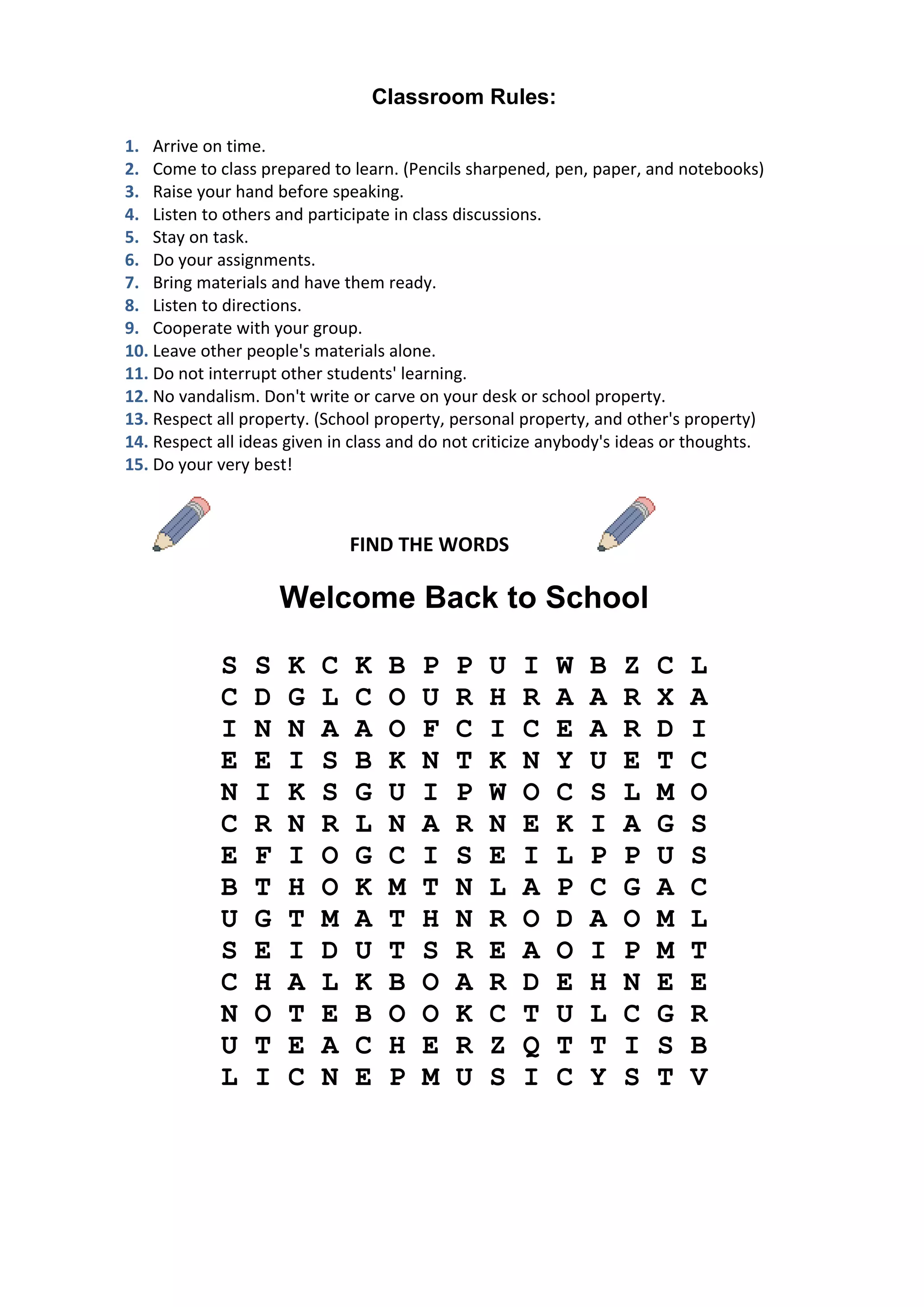 School/Classroom rules | DOC