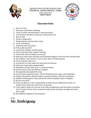 Classroom Rules | PDF | Secondary Education | Education