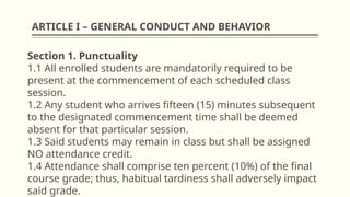 Classroom rules and Regulations that promote Academic Responsibilities ...
