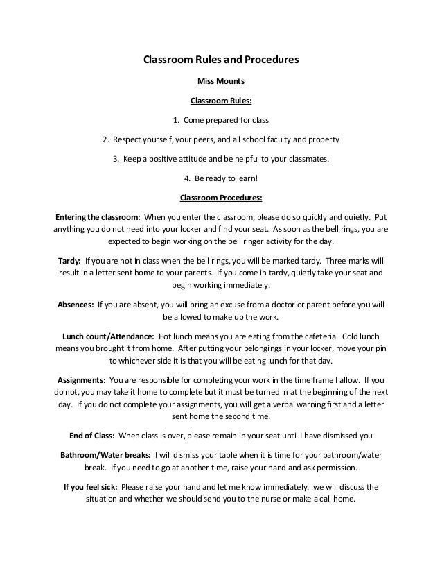 Classroom rules and procedures