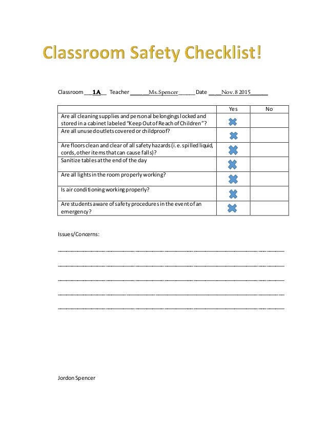 Classroom safety checklist jordon spencer