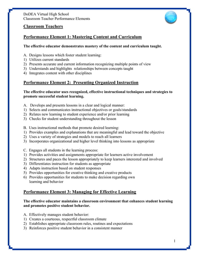 Classroom_Teachers_Performance_Elements (1).pdf | Professional School ...