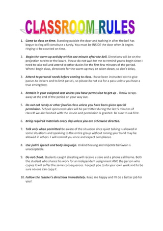 Middle School Classroom Rules And Consequences
