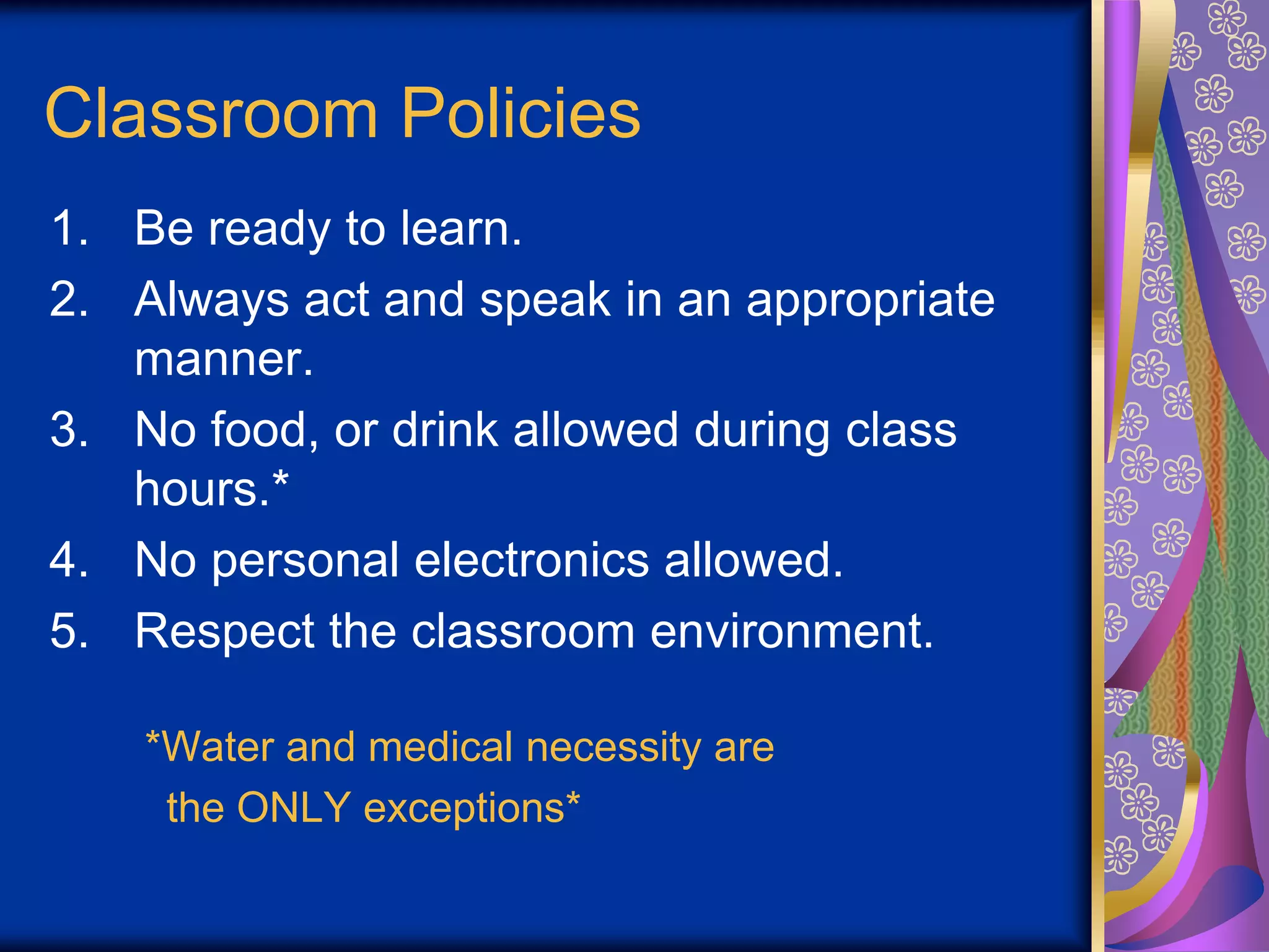 Class Rules and Procedures, Other Class Handled.ppt