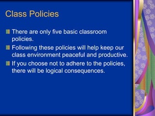 Class Rules and Procedures, Other Class Handled.ppt